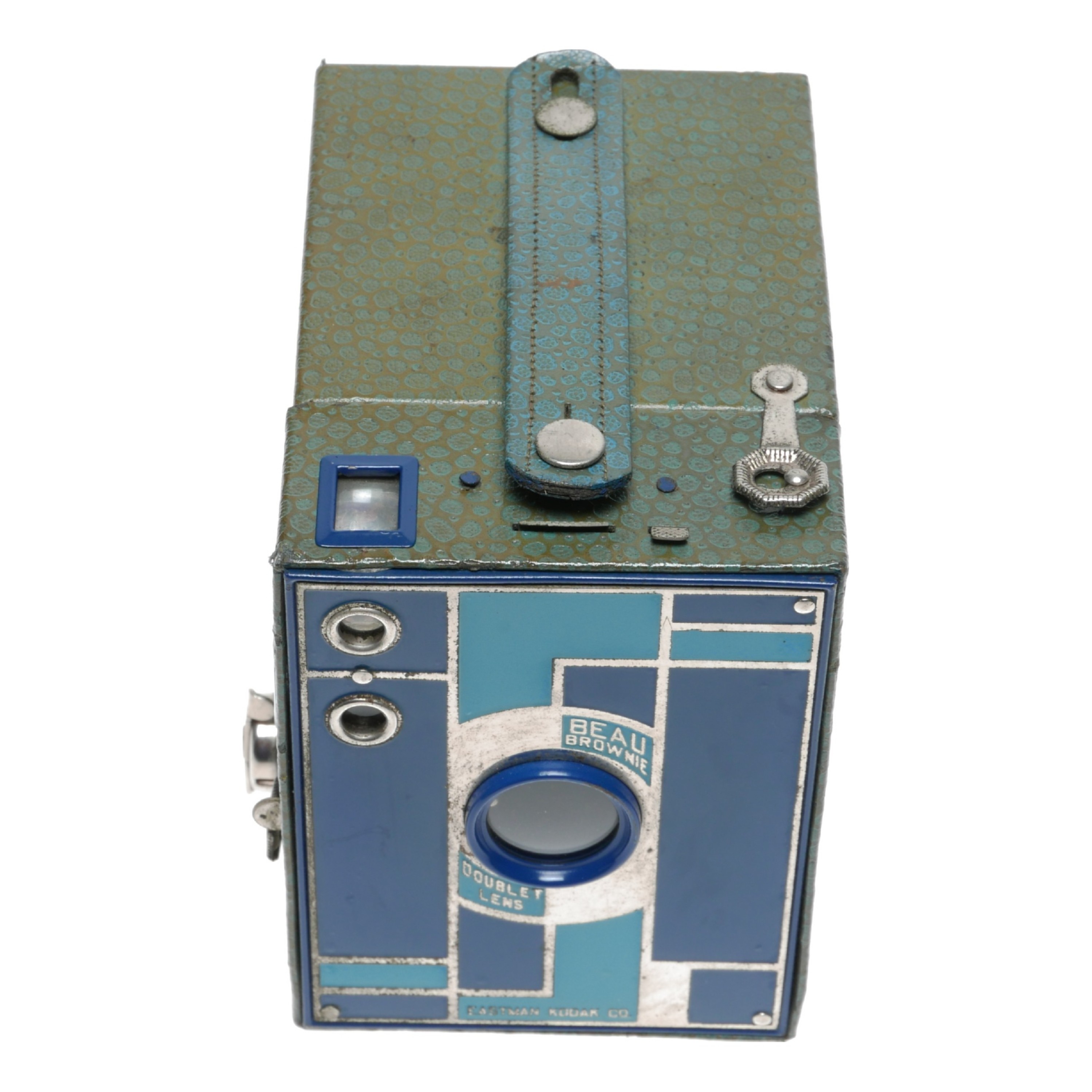 Kodak Beau Brownie 2 Blue Art Deco Box Camera Doublet Lens in Case ...
