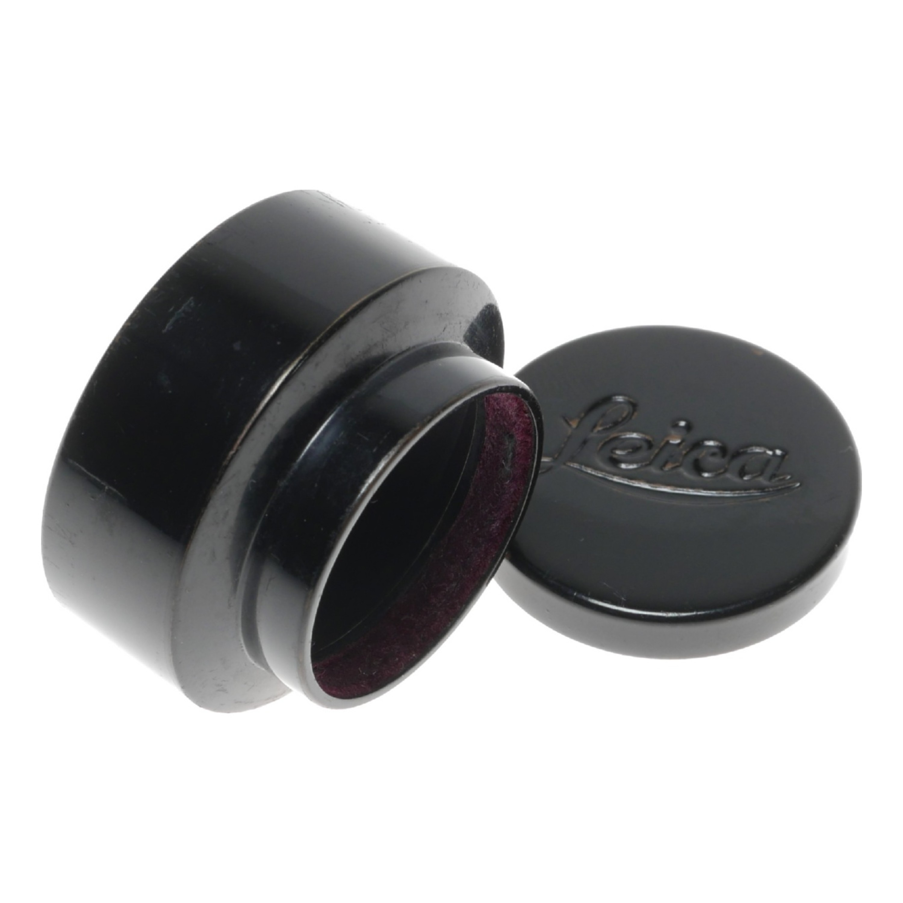 Leica black paint Mountain Elmar 90mm RARE lens hood shade and cap ...